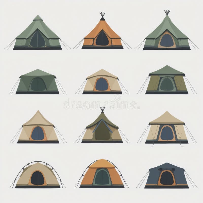 Tent Icons - Stylized Variations Stock Illustration - Illustration of ...