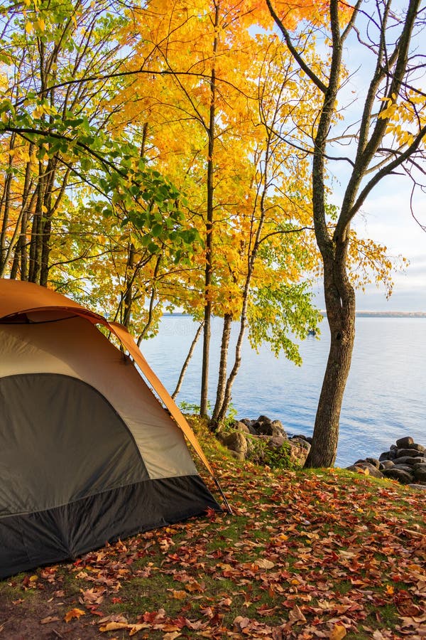 Tent beside a Lake in Autumn Stock Image - Image of upper, october ...
