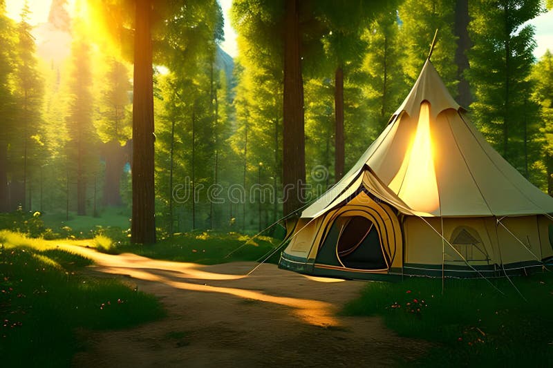 Tent in the Middle of a Fairy-tale Forest Stock Illustration ...