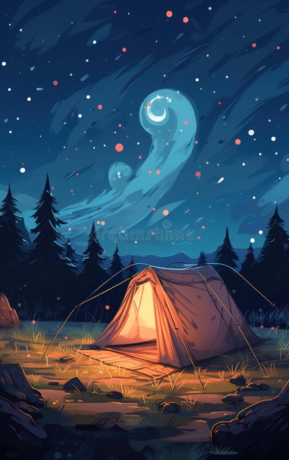 Tent on Nature Background Forest Mountains Illustration Background ...