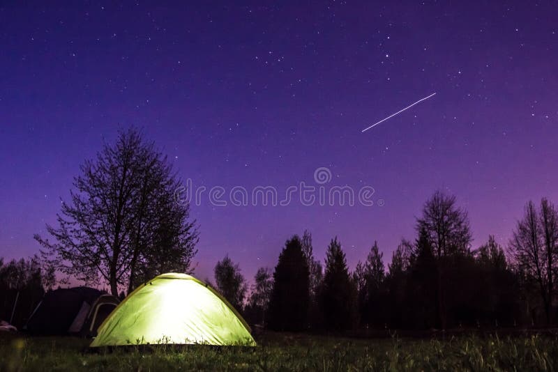 Tent at Night Under the Starry Sky Stock Photo - Image of camp ...