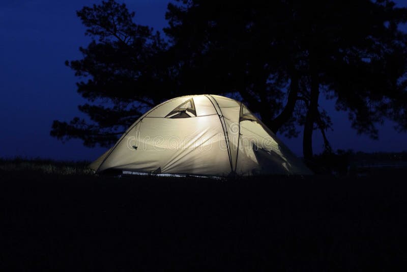 Tent at night stock photo. Image of spending, woods, trekking - 73194348