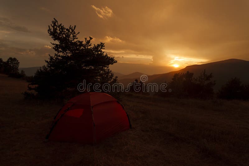 Tent Overlooking the Sunset Stock Image - Image of provence, evening ...