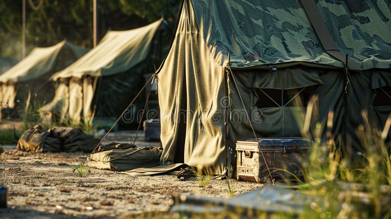Tent Setup and Logistics in Military Camp Stock Illustration ...