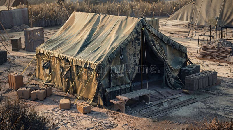 Tent Setup and Logistics in Military Camp Stock Illustration ...