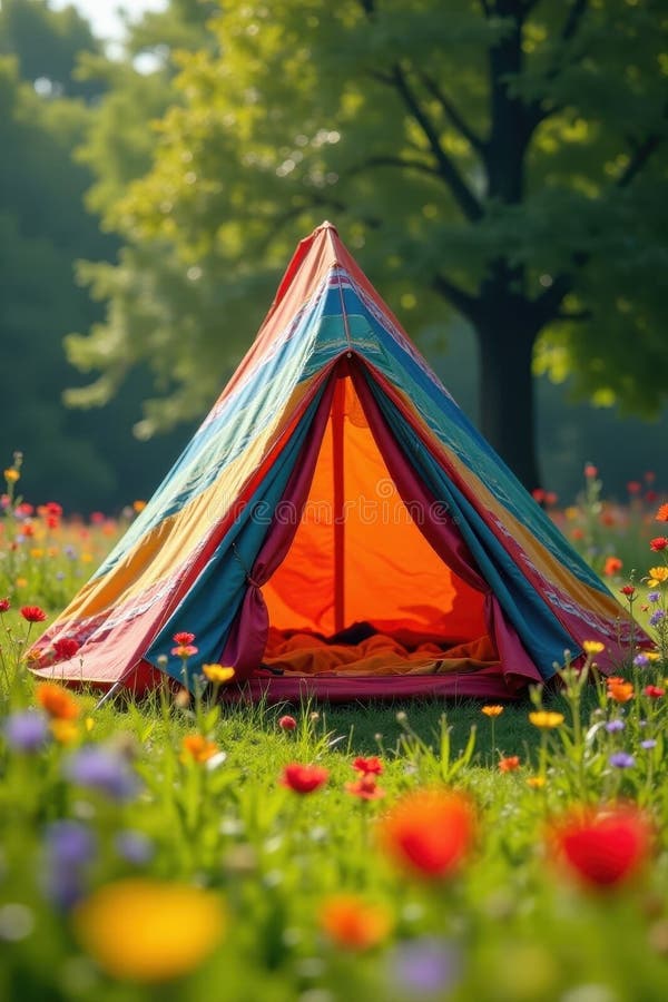 Tent Setup in Vibrant Spring Meadow, Hispanic Heritage Subtly Implied ...