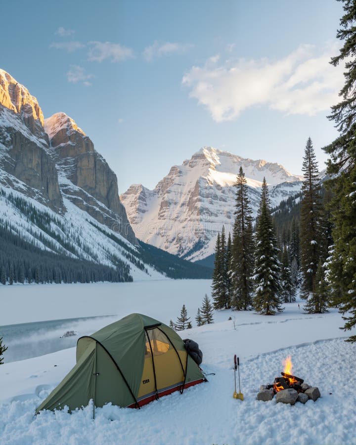 A Tent and in a Snowy Mountain Landscape. Stock Image - Image of nature ...
