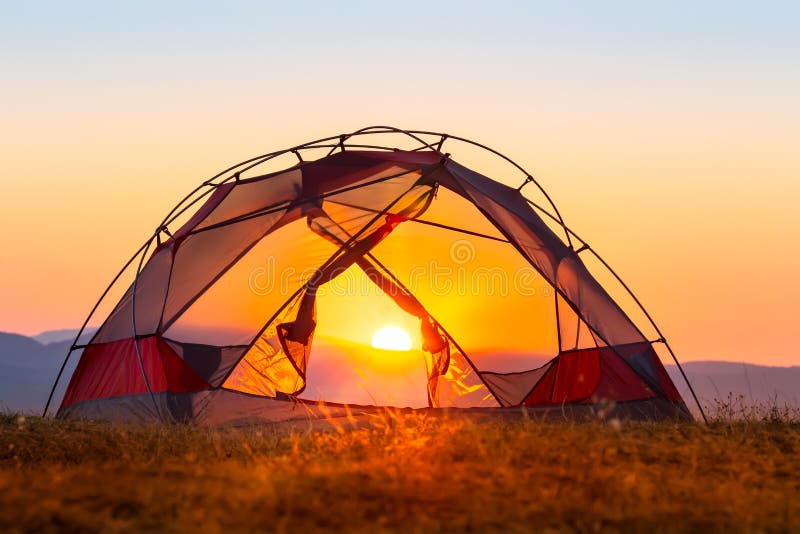 Tent Glowing in Beautiful Sunset Light Stock Photo - Image of nature ...