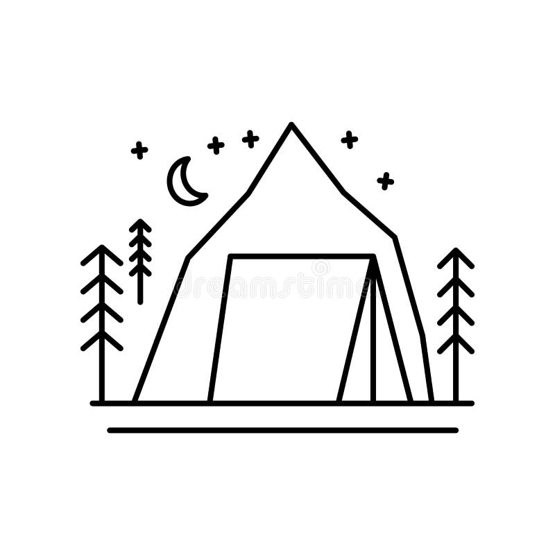 Tent, Trees, Moon, Star Icon. Element of Landscape Thin Line Icon Stock ...