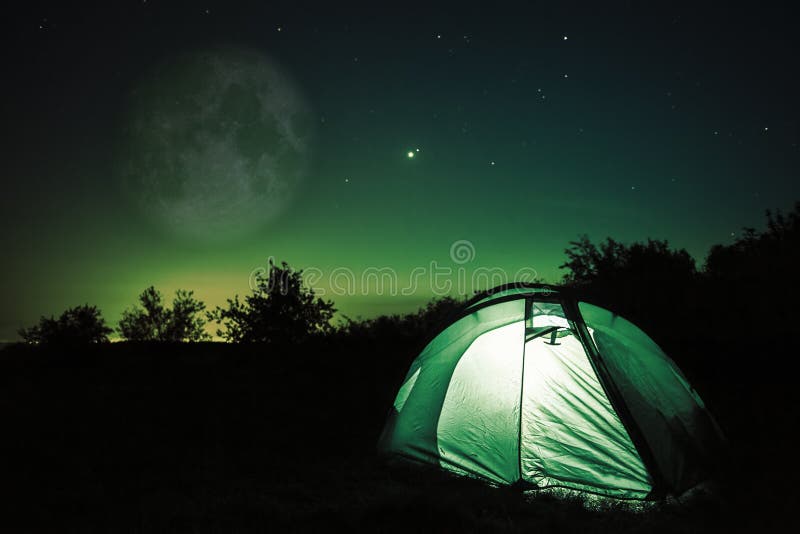Tent under stars and moon stock image. Image of people - 72392495
