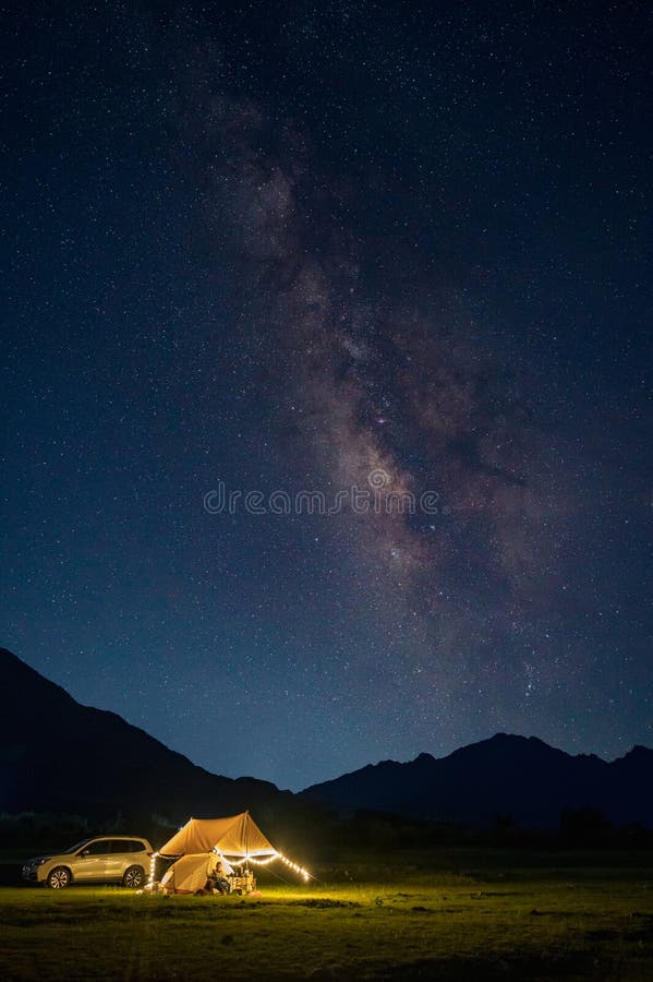 Tent Under the Stars at Night Stock Image - Image of lights, outdoors ...
