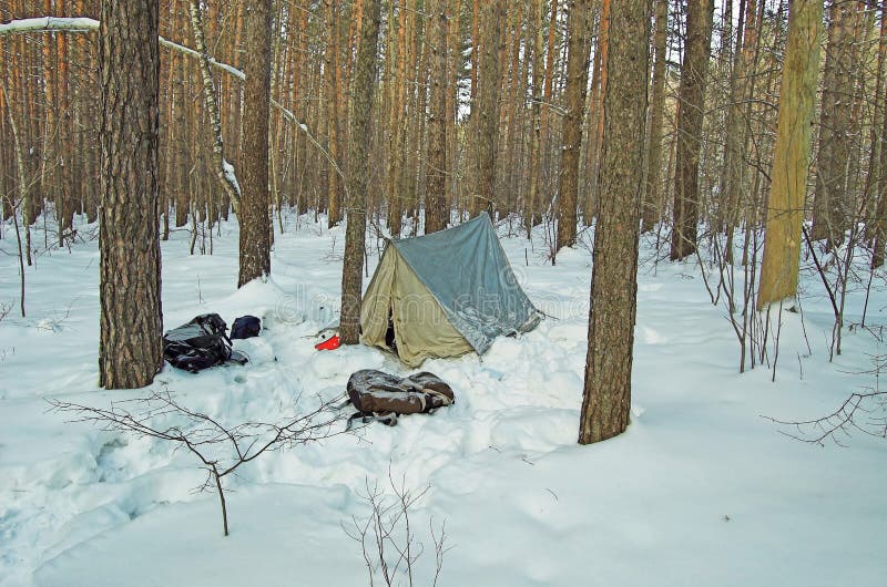 Tent in Winter the Snow-covered Forest Stock Image - Image of ...