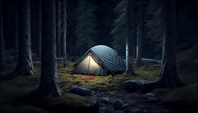 Tent in the Woods Under a Beautiful Starry Night Stock Illustration ...