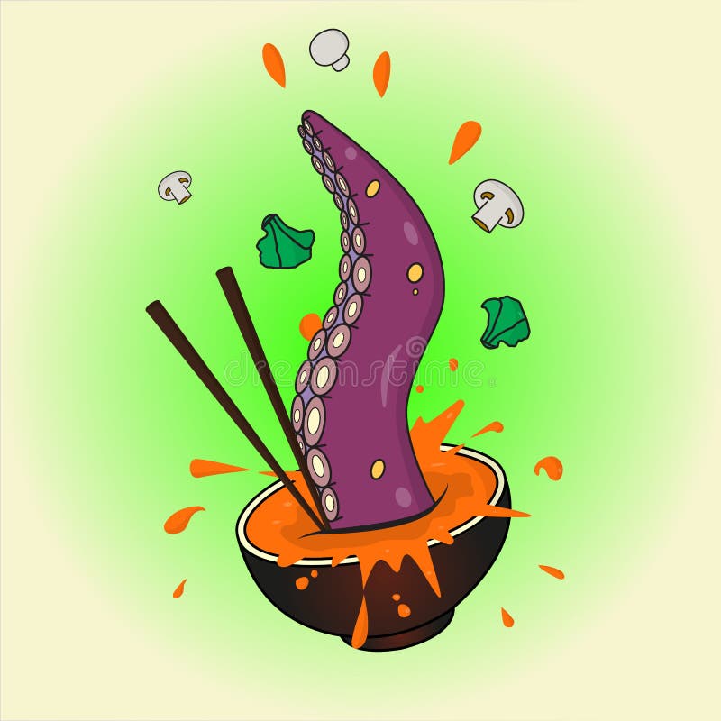 A Live Octopus Shakes Out of a Bowl of Soup. Stock Vector ...