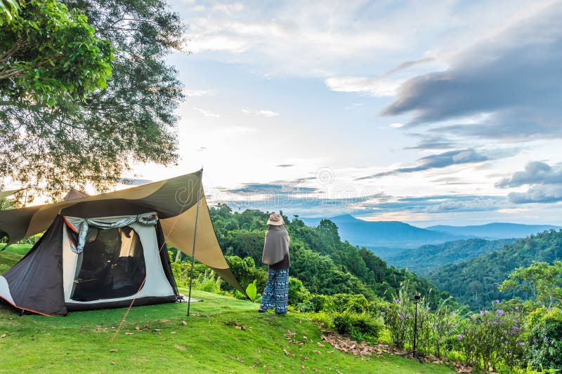 Tents Camping Area Natural Area with Green Grass Stock Image - Image of ...