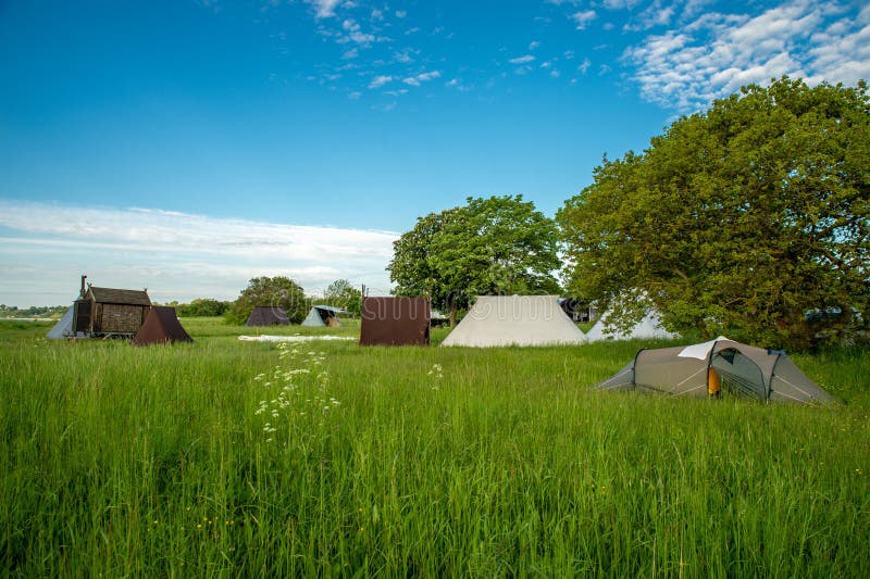 Tents Pitched for the Night, by Role-playing Participants Stock Image ...