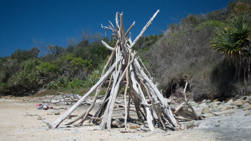 Tepee at Spooky Beach, Angourie Stock Image - Image of wood, australia ...