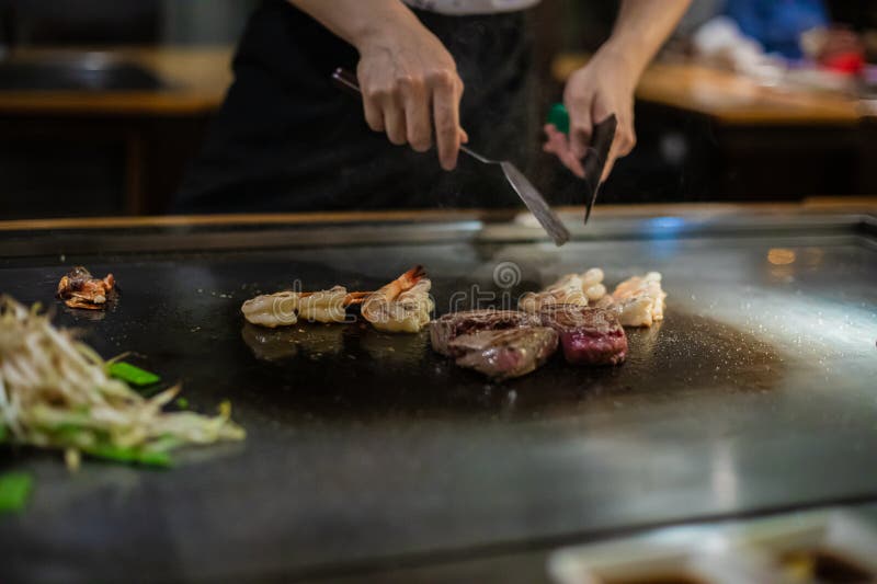 Teppanyaki, Japanese Cooking Stock Photo - Image of hands, delicious ...
