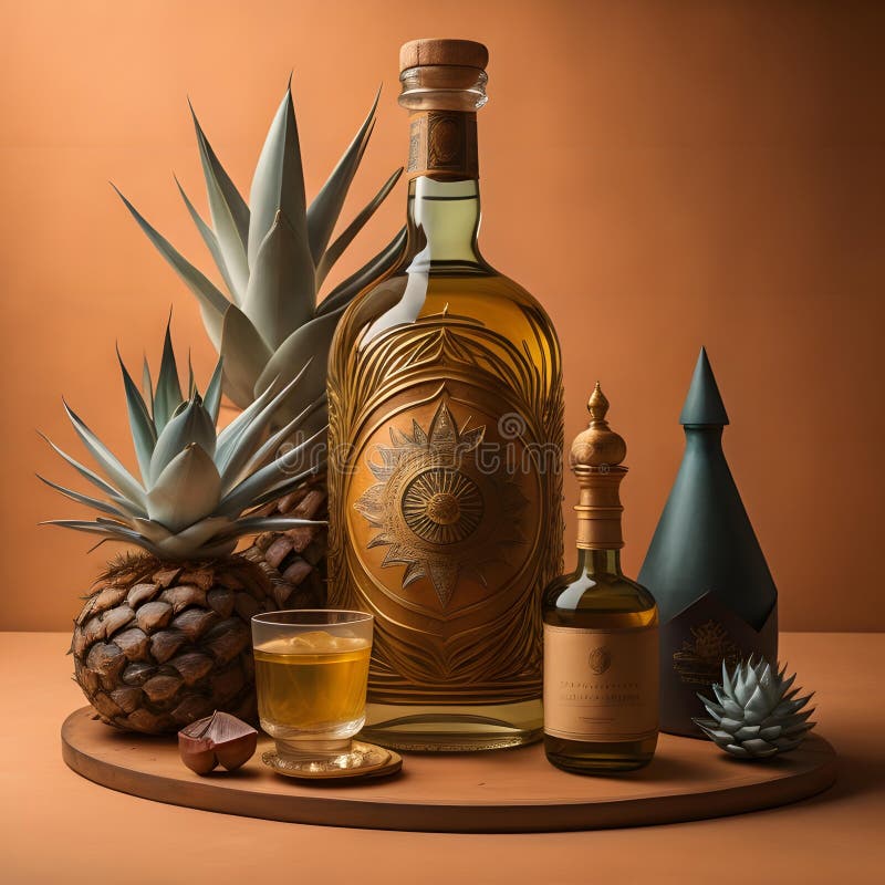 Tequila Bottle and a Glass of Tequila on the Table. Generative Ai Stock ...