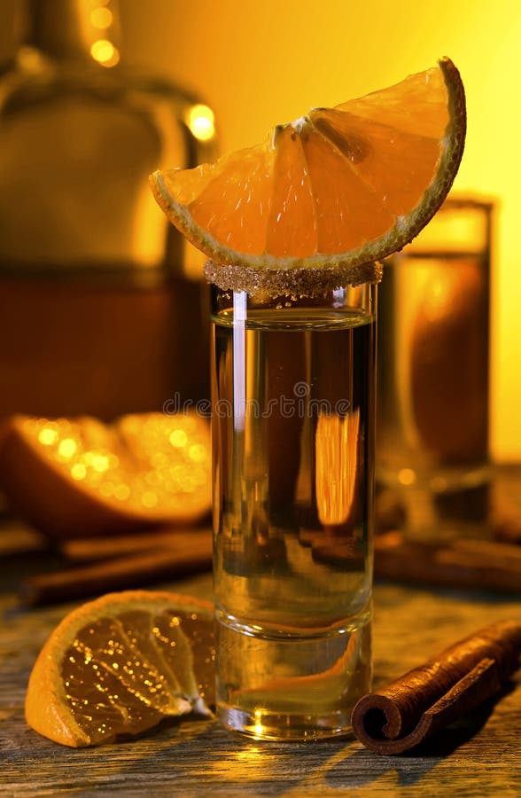 Tequila with orange. stock photo. Image of refreshment - 107073124