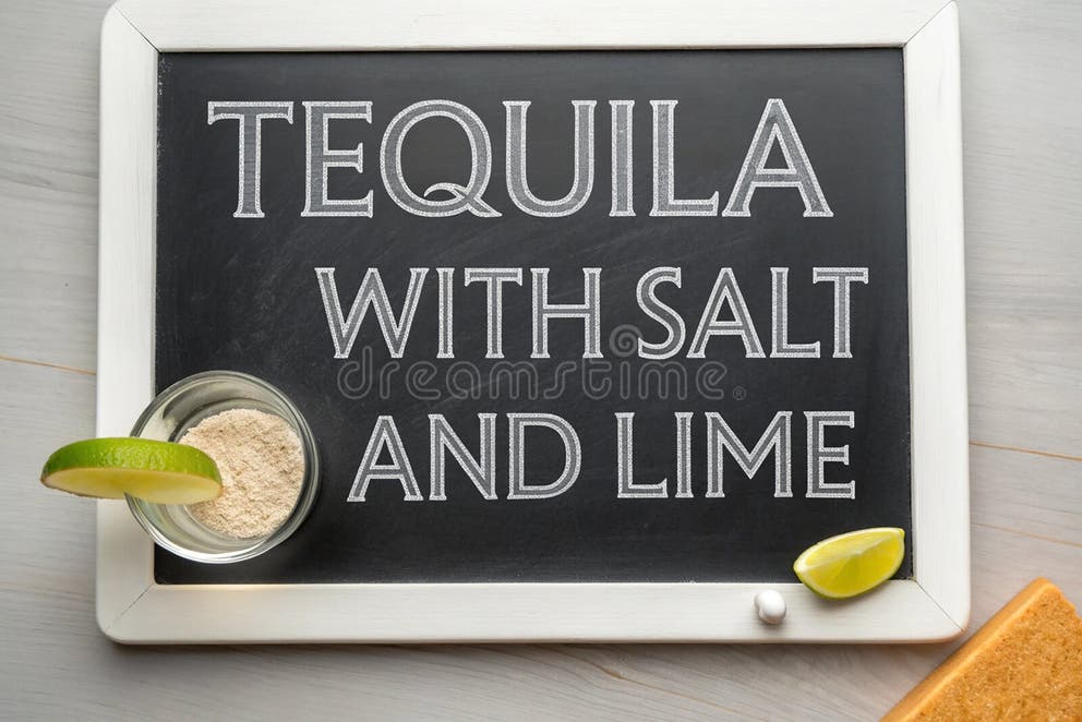 Tequila with Salt and Lime. on the Chalkboard Stock Photo - Image of ...