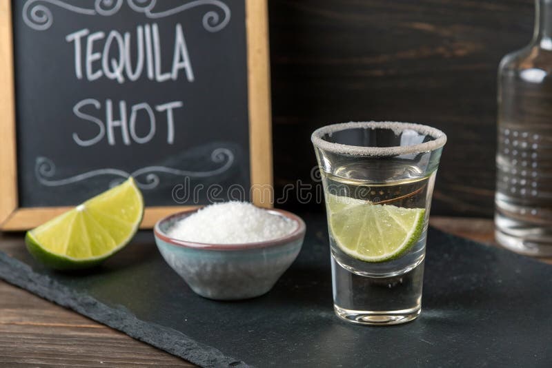 Tequila with Salt and Lime. on the Chalkboard Stock Photo - Image of ...