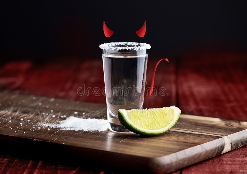 Tequila Silver Shot with Lime Slice Devil Colors Stock Image - Image of ...