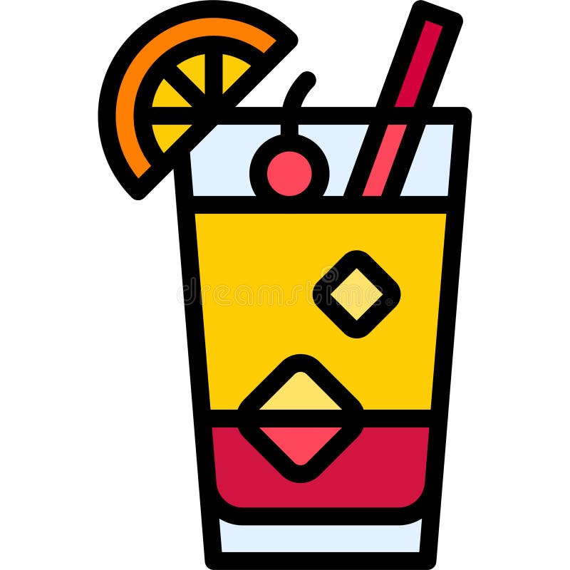 Tequila Sunrise Cocktail Icon, Alcoholic Mixed Drink Vector Stock ...