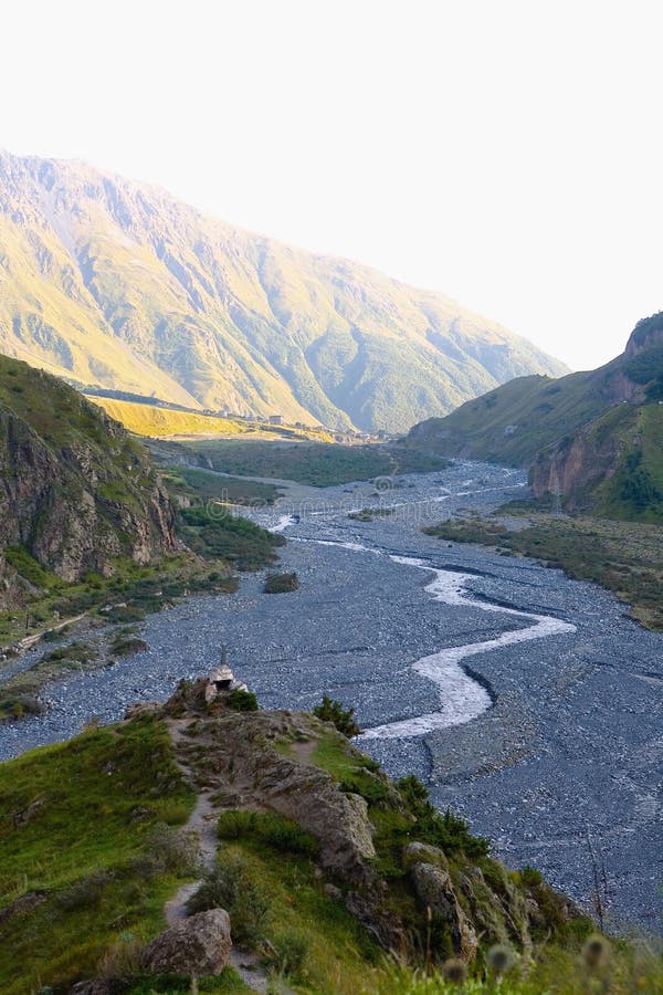 The Terek River Flows through the Daryal Gorge. Stock Image - Image of ...