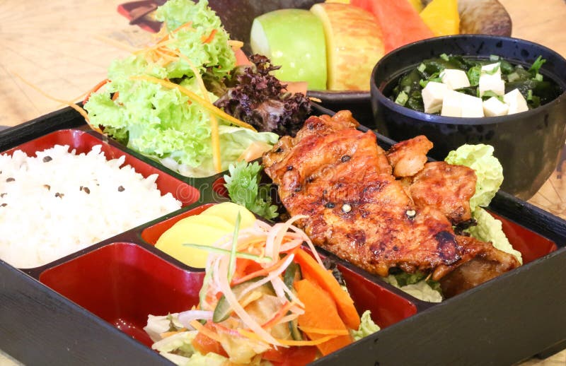 Teriyaki Chicken Bento and Miso Soup Stock Photo - Image of miso, close ...