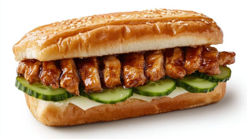 Teriyaki Chicken Sub with Cucumber and Sesame Seed Bun Stock ...