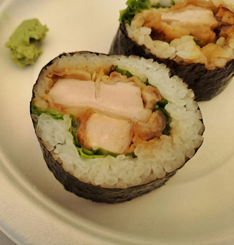 Teriyaki Chicken Sushi Rolls on Plate Stock Image - Image of dish ...