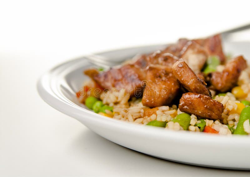 Teriyaki Pork Rice with Vegetables Stock Image - Image of pork, silver ...