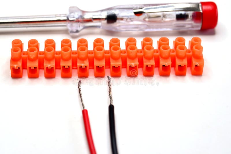 Terminal block with cable and driver in a closeup