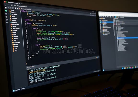 Terminal Code Output on Dual Screen - Developer Workspace Stock ...