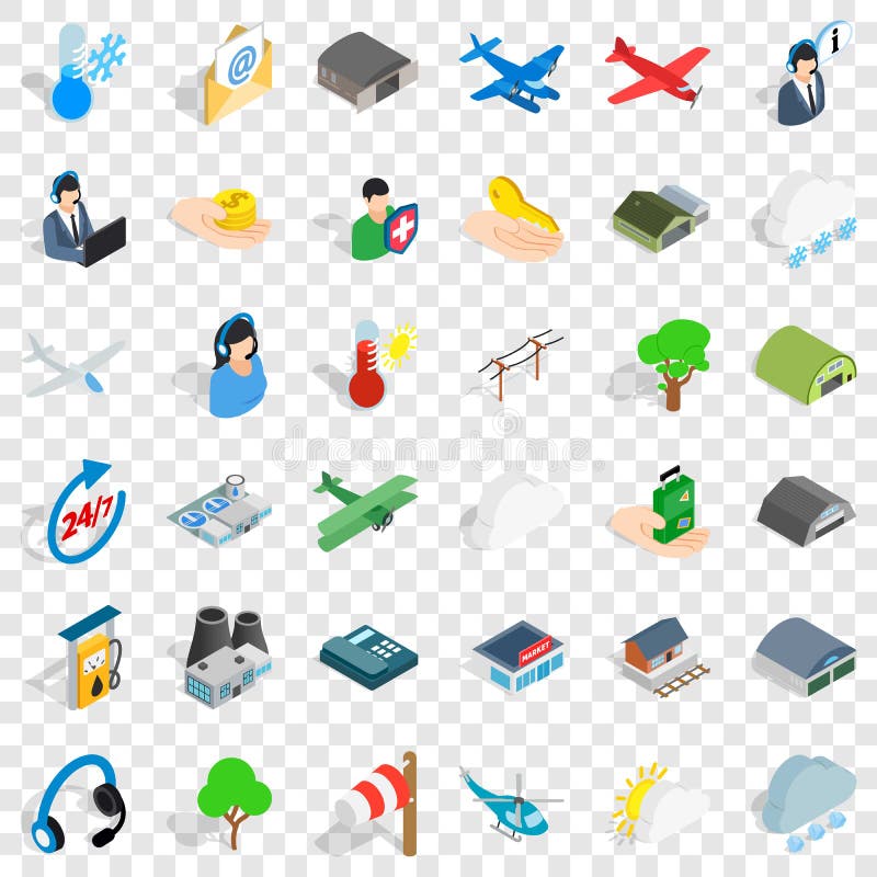 Terminal Icons Set, Isometric Style Stock Vector - Illustration of ...