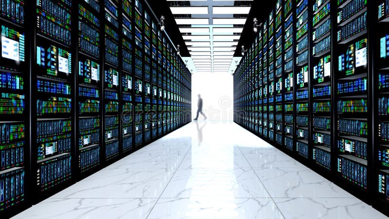 Terminal Monitor in Server Room with Server Racks in Datacenter Stock ...