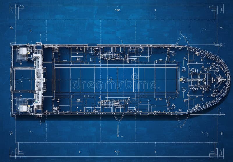 At the Terminal Port, a Blueprint of a Cargo Ship or Vessel with ...