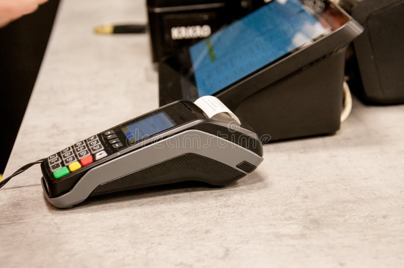 Terminal on the Table with a Cash Receipt Stock Photo - Image of ...