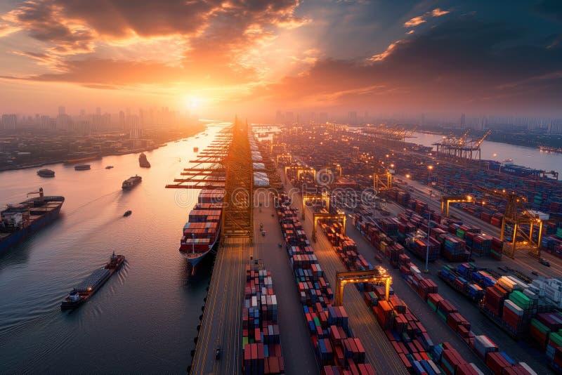 In Terminal Vessel Port, Containers are Loaded Onto Container Cargo ...