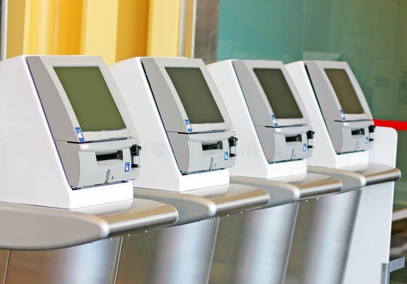 Self Check-in Kiosk in Airport Terminal Stock Image - Image of online ...