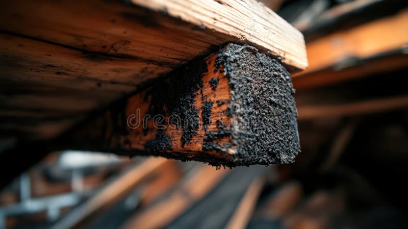 Termite Damage on Wooden Beam in Attic Structure Stock Illustration ...