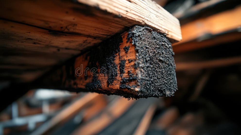 Termite Damage on Wooden Beam in Attic Structure Stock Illustration ...