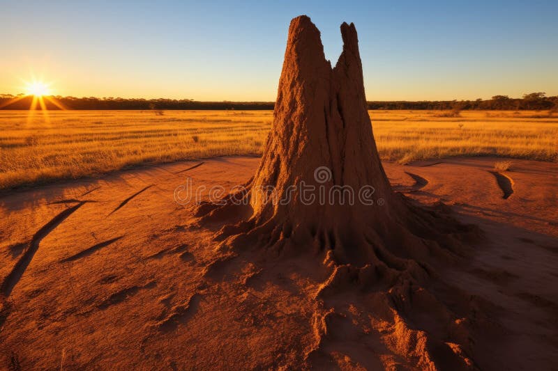 Termite Mound at Sunset Casting Long Shadows Stock Illustration ...