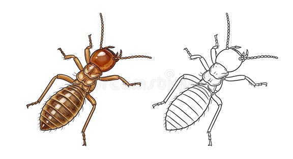 Termite and Outline Termite Coloring Page for Natural Study and ...