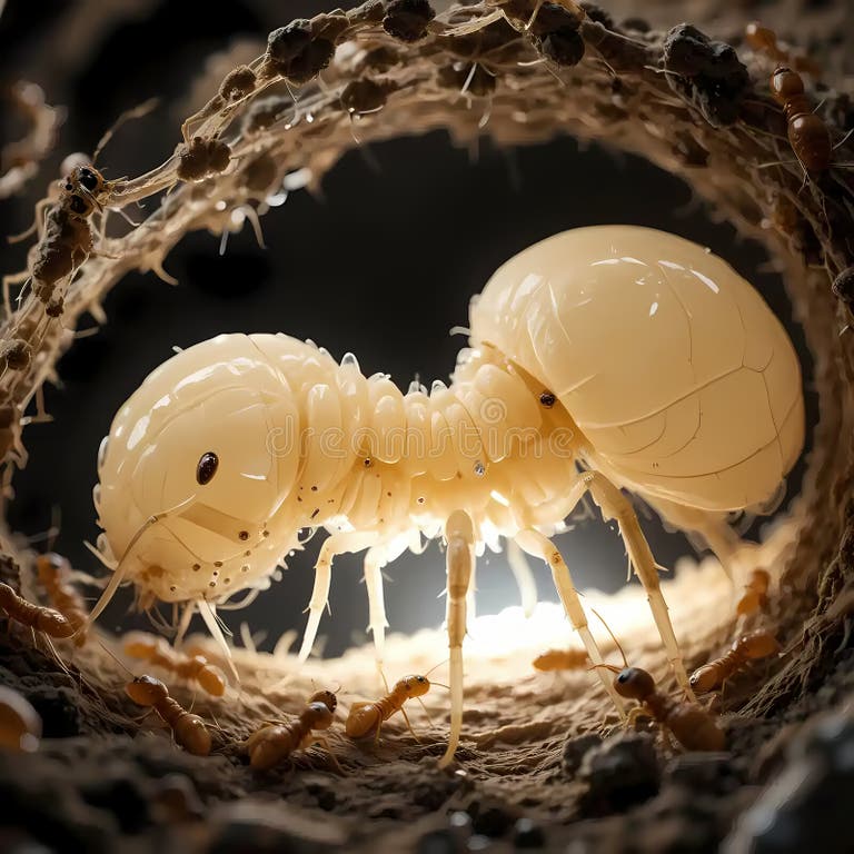 A Termite Queen with Masive, Translucent, and Segmented Body in Glossy ...