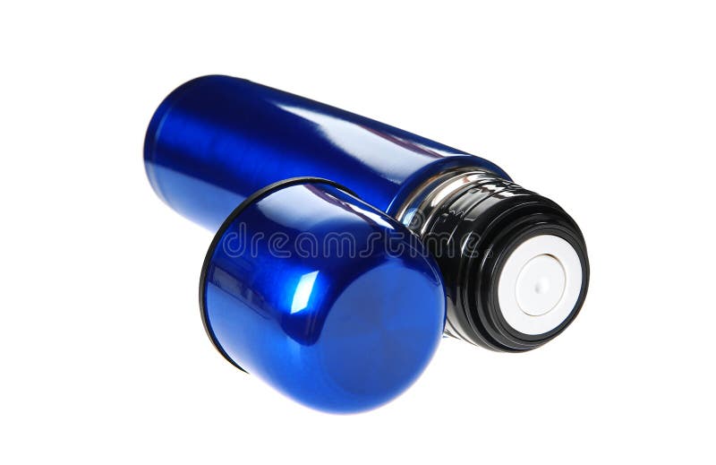 Termo De Metal Azul Con Tapa Aislada En Blanco Foto de archivo - Imagen ...