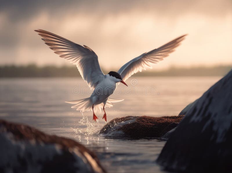 A tern taking off stock illustration. Illustration of environment ...