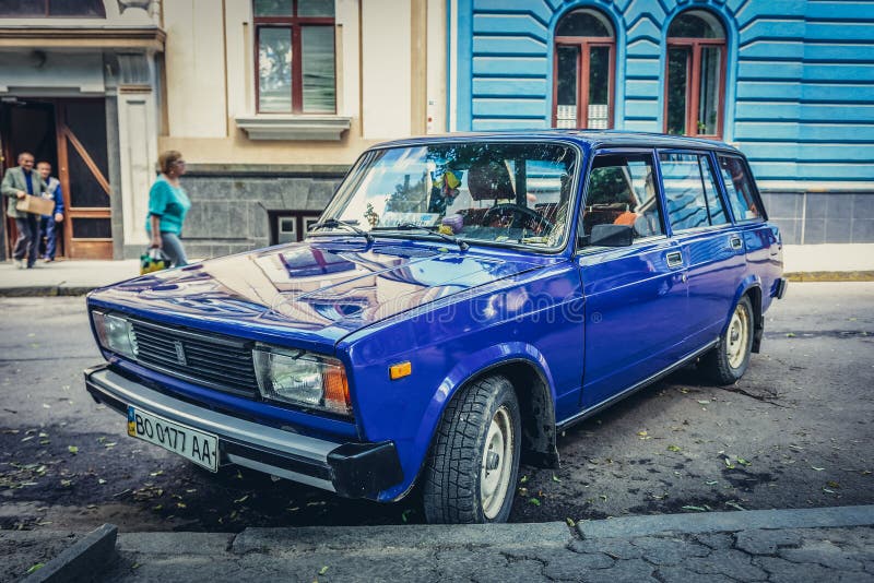 Blue Lada car editorial stock photo. Image of tarnopol - 138187048