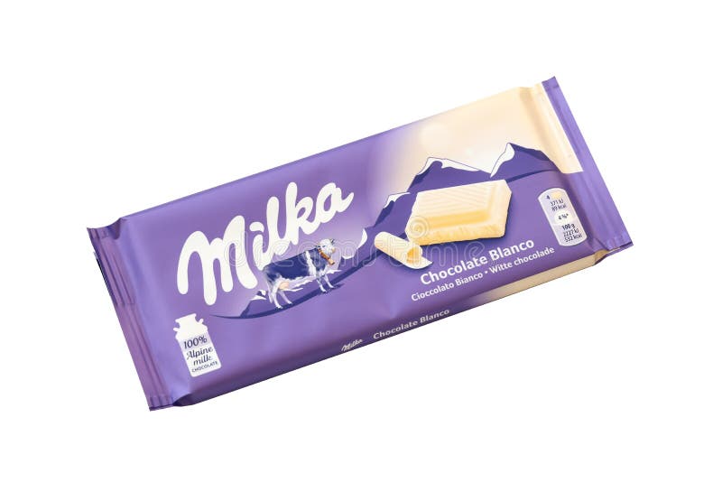 TERNOPIL, UKRAINE - JUNE 20, 2022: Milka White Chocolate Bar. Milka is ... TERNOPIL, UKRAINE - JUNE 20, 2022: Milka White Chocolate Bar. Milka is ...